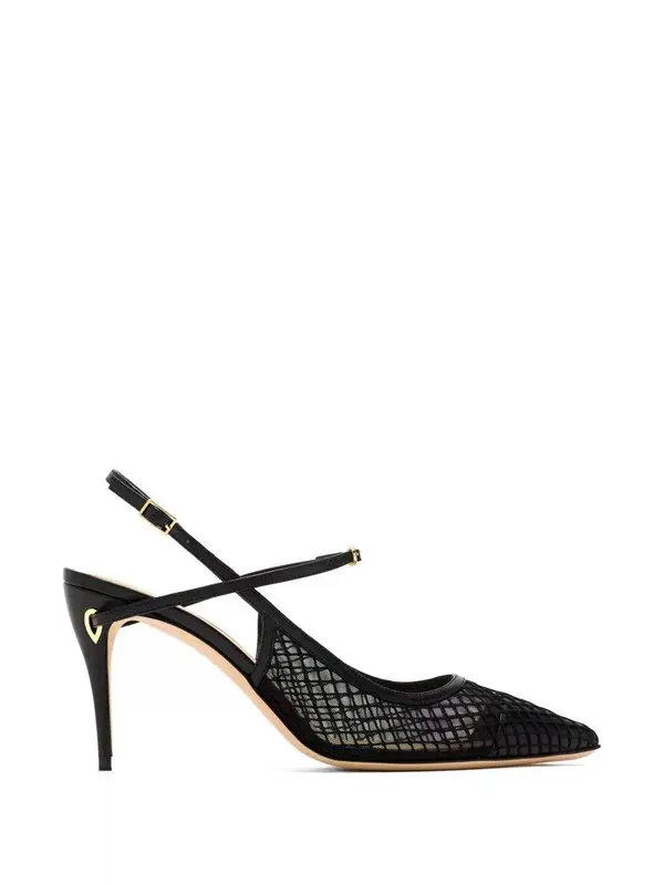 Jennifer Chamandi Edoardo 85 Mesh-panelled Leather Pumps - Black
