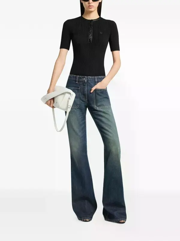COURREGES Ribbed Knit T-shirt With Vinyl Trim