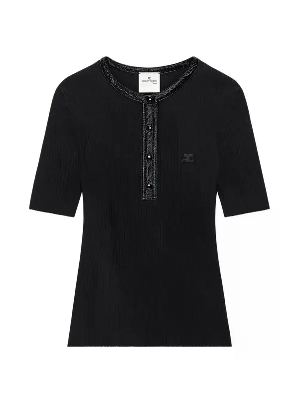 COURREGES Ribbed Knit Sweater With Vinyl Trim - Black