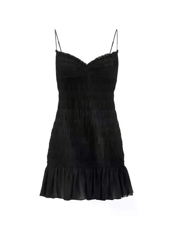Saint Laurent Shirred Ruffled Mini Dress