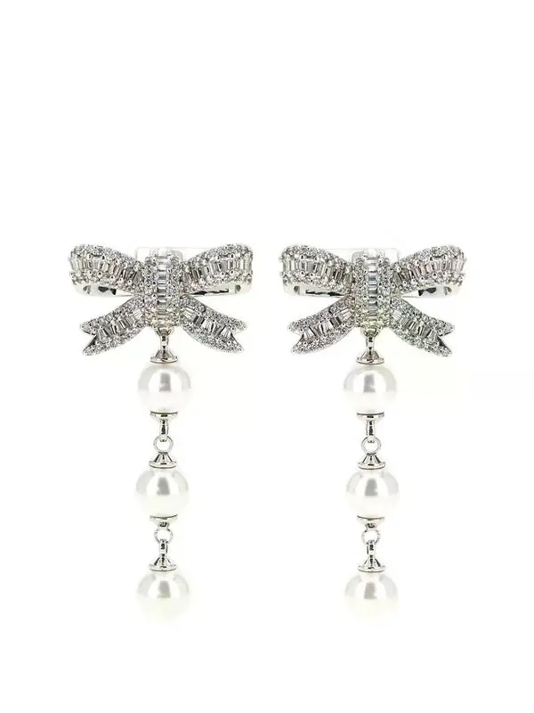 SELF-PORTRAIT Crystal-embellished Pearl-droplet Earrings - Silver