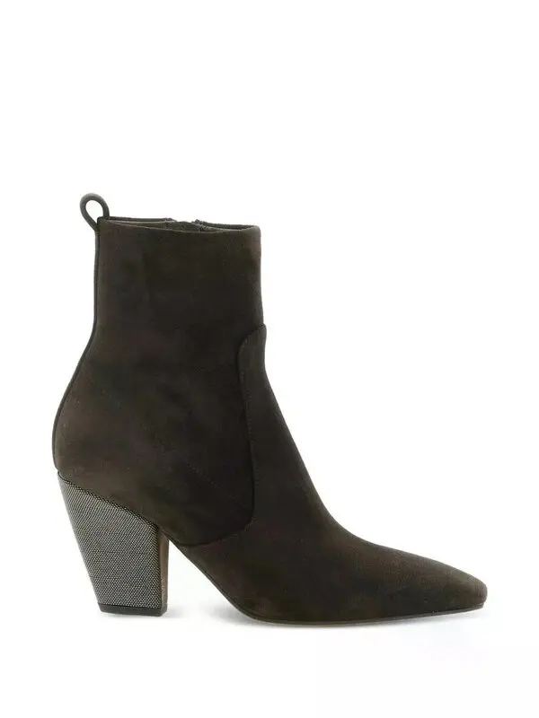 Brunello Cucinelli Suede Ankle Boots With Monile Embellishment - Brown