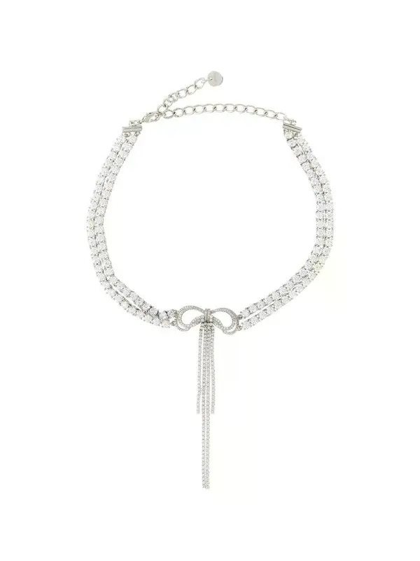 SELF-PORTRAIT Double Crystal Bow Necklace - Silver