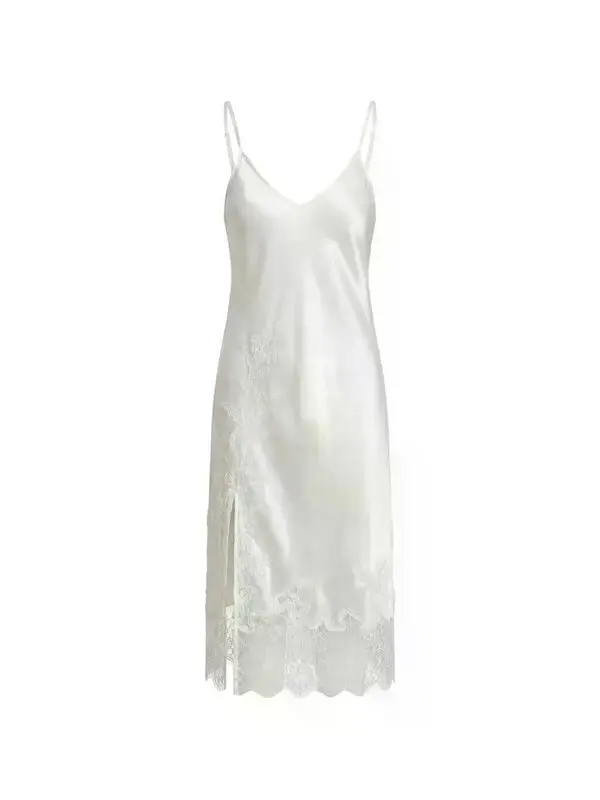ALMAZ Past Midnight Lace-trim Satin Midi Dress - White