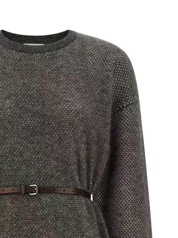 Brunello Cucinelli Monile Belted Mesh-knit Midi Dress - Grey