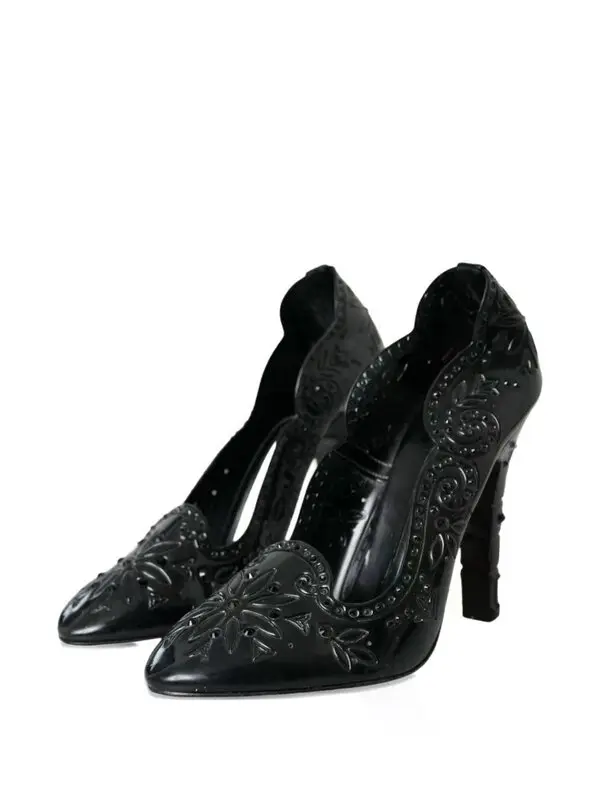 Dolce & Gabbana Floral Cutout Patent Leather Pumps - Black