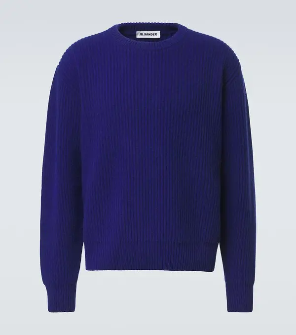 JIL SANDER Ribbed Crewneck Wool Sweater - Blue