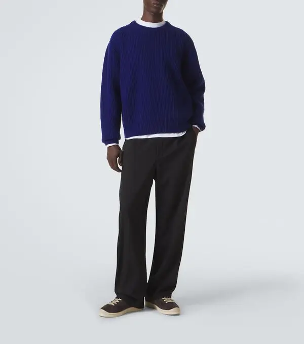 JIL SANDER Ribbed Crewneck Wool Sweater - Blue
