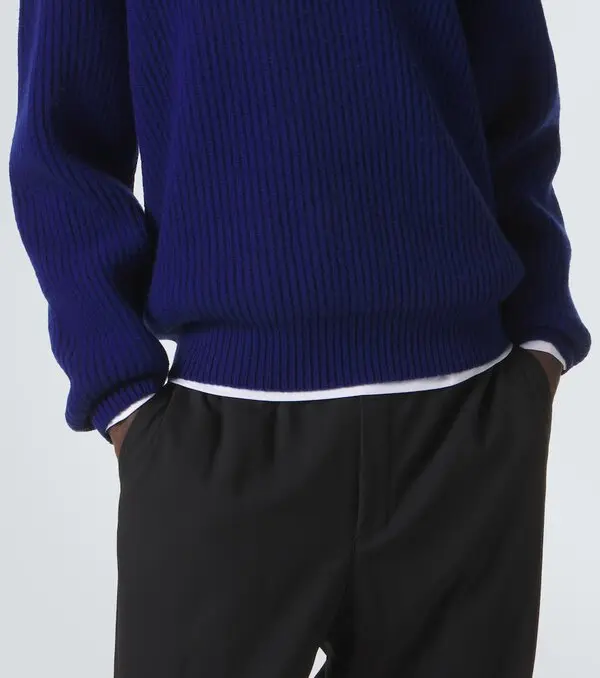 JIL SANDER Ribbed Crewneck Wool Sweater - Blue