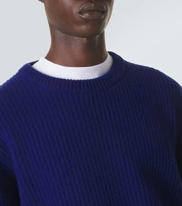 JIL SANDER Ribbed Crewneck Wool Sweater - Blue