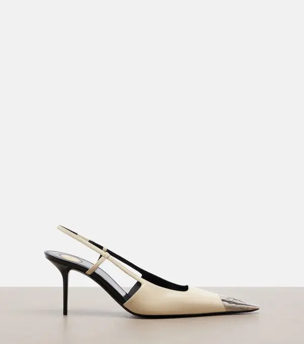 Saint Laurent Jeanne Leather Slingback Pumps - Beige