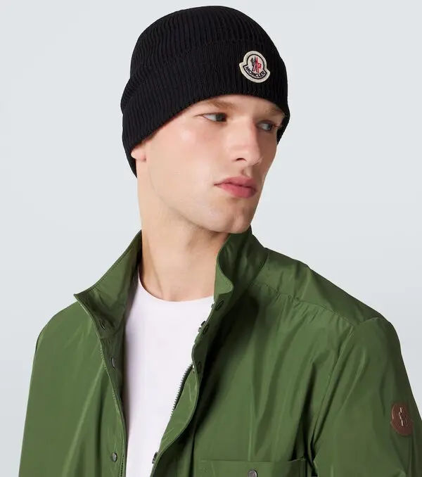 Moncler Ribbed-knit Virgin Wool Beanie - Black