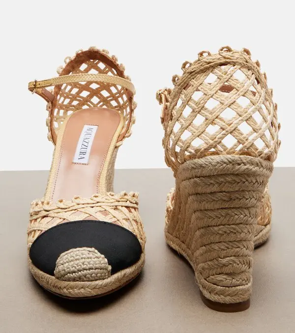AQUAZZURA Sunburst Raffia Espadrille Wedge Sandals
