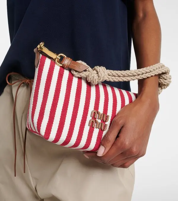 Miu Miu Striped Canvas Top-handle Bag - Red