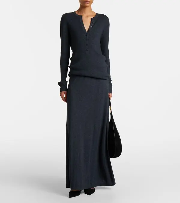LISA YANG Adrienne Cotton And Cashmere Midi Skirt - Grey