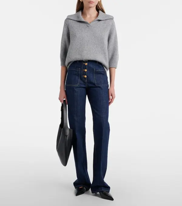 LISA YANG Lailai Cashmere Silk Polo Sweater - Grey