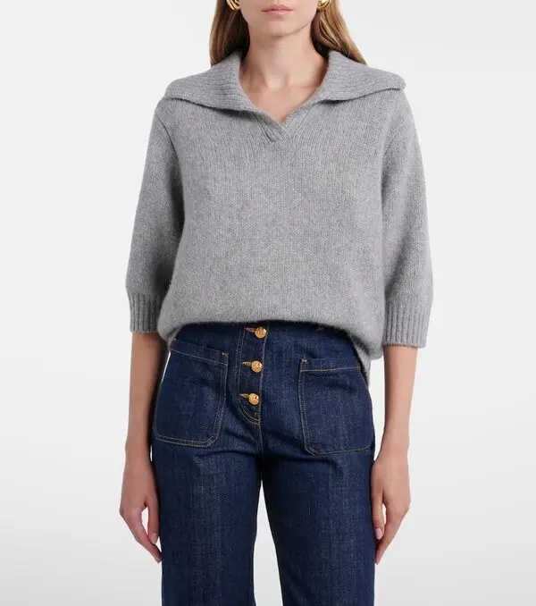 LISA YANG Lailai Cashmere Silk Polo Sweater - Grey