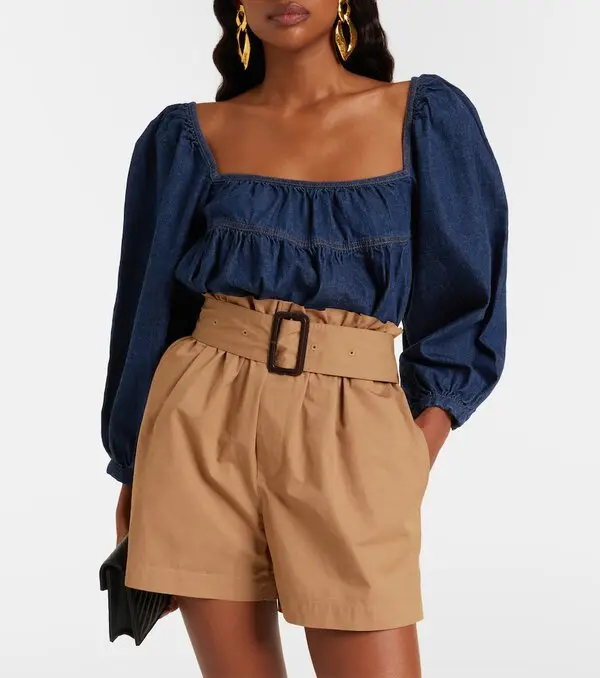 Saint Laurent Gathered Denim Blouse