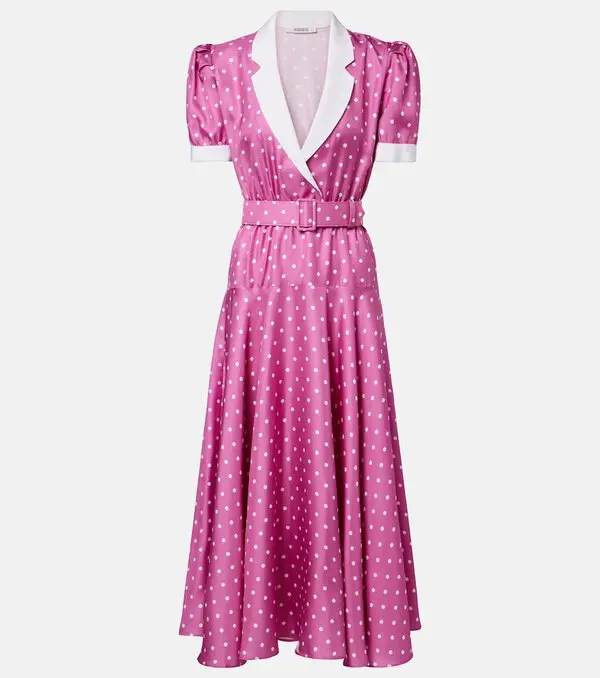 RODARTE Belted Polka Dot Silk Midi Dress