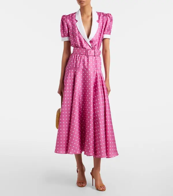 RODARTE Belted Polka Dot Silk Midi Dress