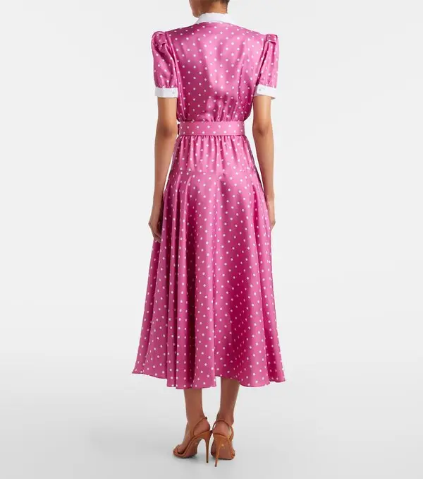 RODARTE Belted Polka Dot Silk Midi Dress