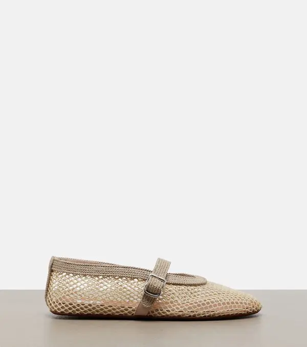 Alaïa Fishnet Mary Jane Flats - Beige