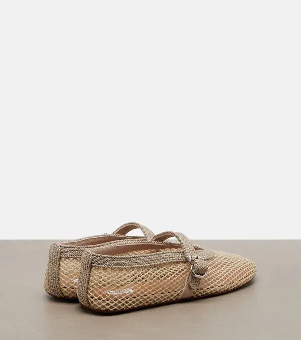 Alaïa Fishnet Mary Jane Flats - Beige