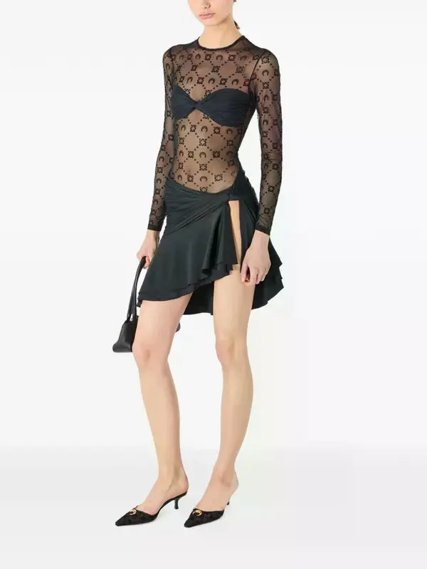 MARINE SERRE Moonogram Sheer Mini Dress - Black