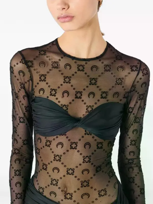 MARINE SERRE Moonogram Sheer Mini Dress - Black