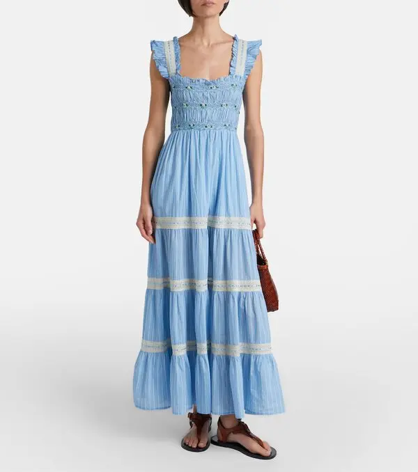 Rixo Aubrie Lace-trimmed Cotton Midi Dress