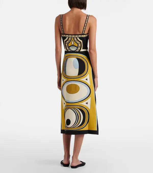 La DoubleJ Buy Me A Martini' Printed Satin Midi Dress - Black