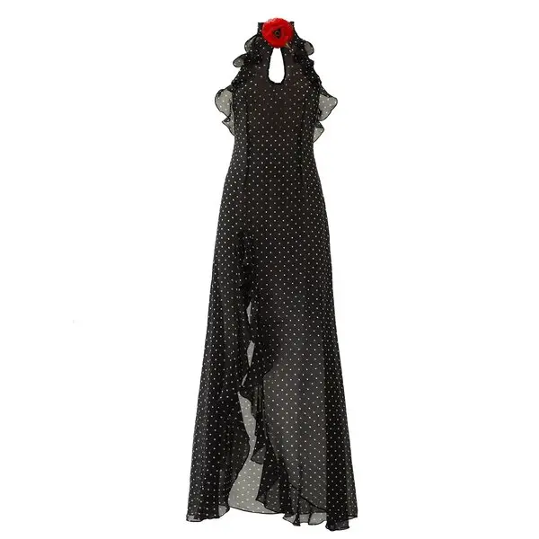 JNSQ (JE NE SAIS QUOI) Jnsq Carmen Polka Dot Silk Chiffon Maxi Dress - Black/red