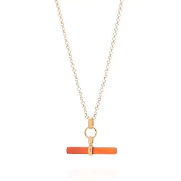 NELLOU JEWELLERY Gold Plated Sterling Silver Carnelian T-bar Necklace - Orange