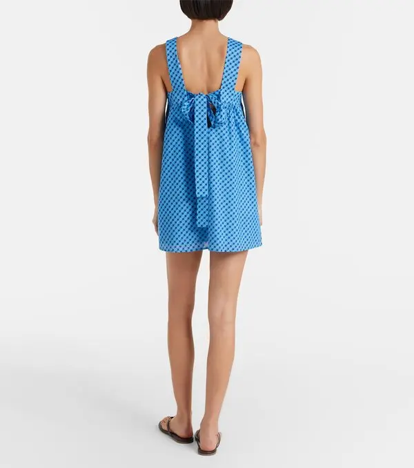 MONTCE Plaid Cotton Mini Dress And Scarf Set - Blue
