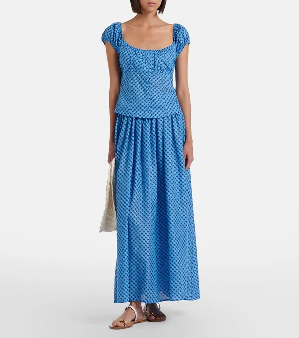 MONTCE Millie Plaid Cotton Maxi Skirt - Blue