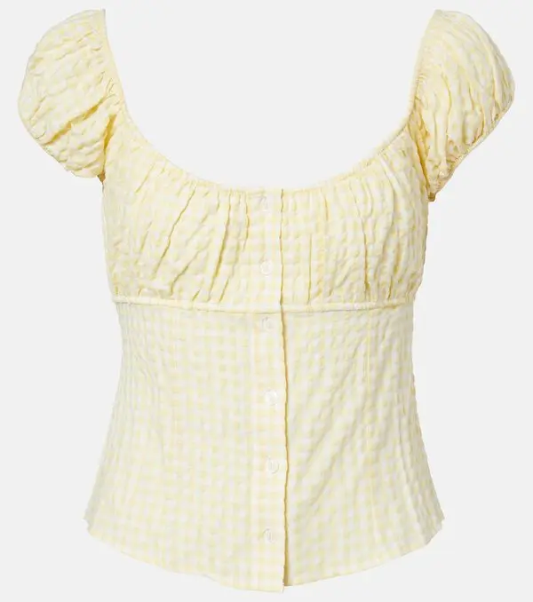 MONTCE Millie Gingham Puff Sleeve Top - Yellow