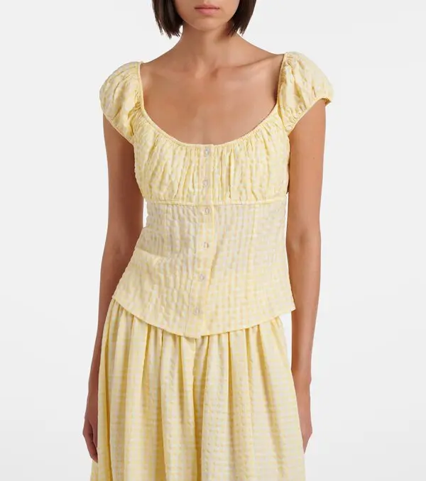 MONTCE Millie Gingham Puff Sleeve Top - Yellow
