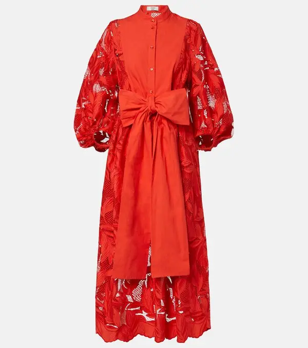 Erdem Embroidered Mesh Midi Dress - Orange