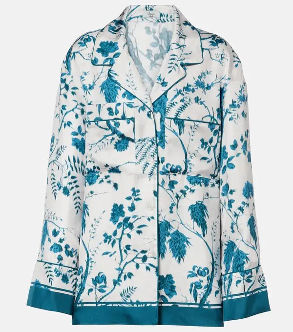 Erdem Floral Silk Pajama Shirt - Blue