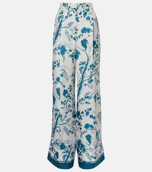 Erdem Floral Silk Pajama Pants - Blue