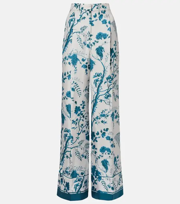 Erdem Floral Silk Pajama Pants - Blue