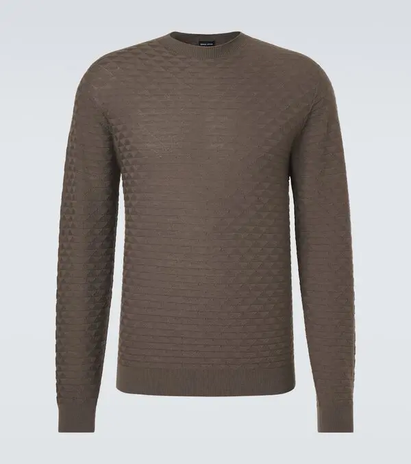 Giorgio Armani Virgin Wool Crewneck Sweater - Brown