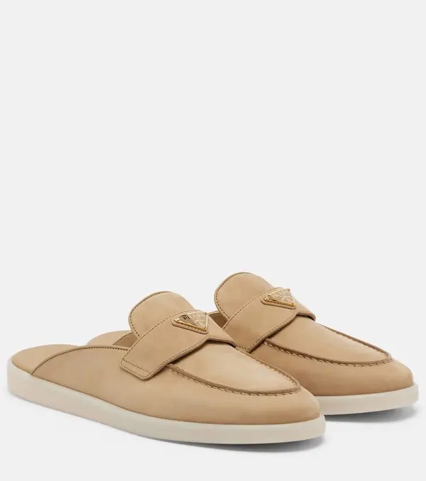 Prada Suede Almond Toe Mules - Beige