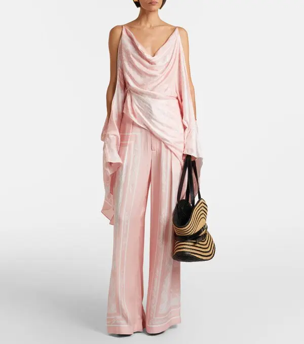 Balmain Printed Satin Palazzo Pants - Pink