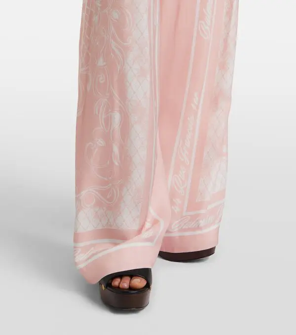 Balmain Printed Satin Palazzo Pants - Pink