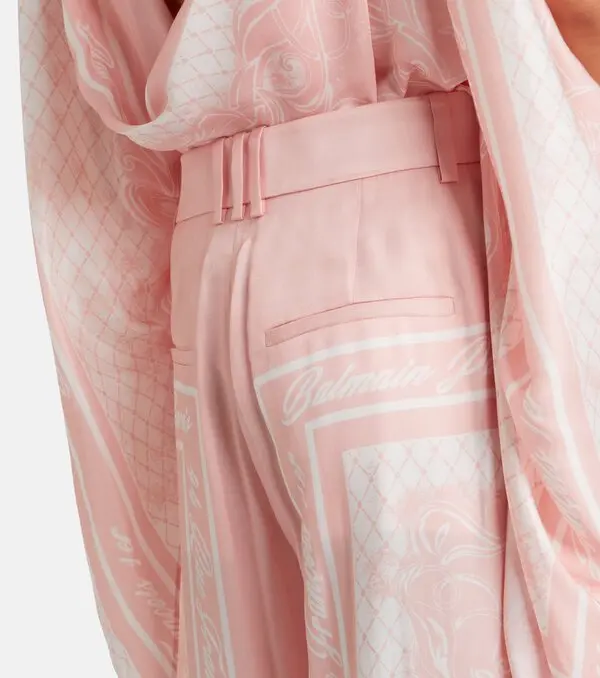 Balmain Printed Satin Palazzo Pants - Pink