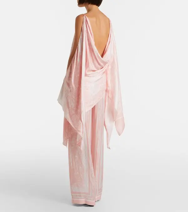 Balmain Printed Satin Palazzo Pants - Pink