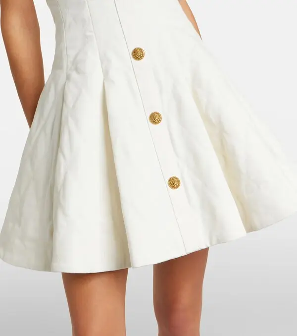 Balmain Denim Mini Dress With Gold Hardware - White