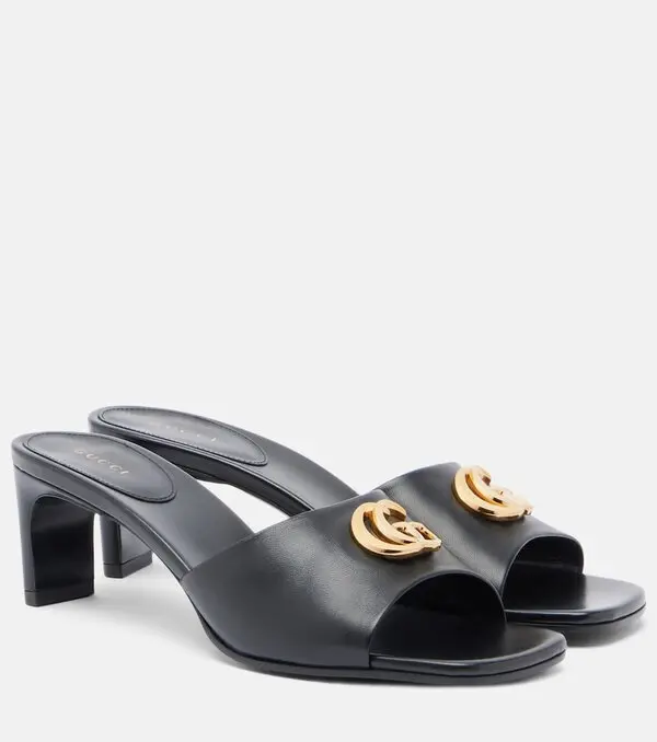 Gucci Double G Leather Mules - Black