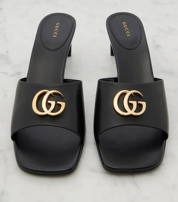 Gucci Double G Leather Mules - Black